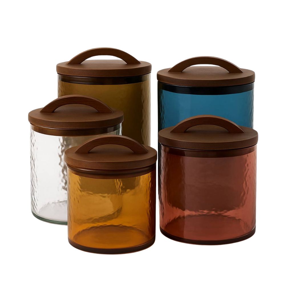 Hammered Recycled Glass Canister with Wood Lid | Better World Bio