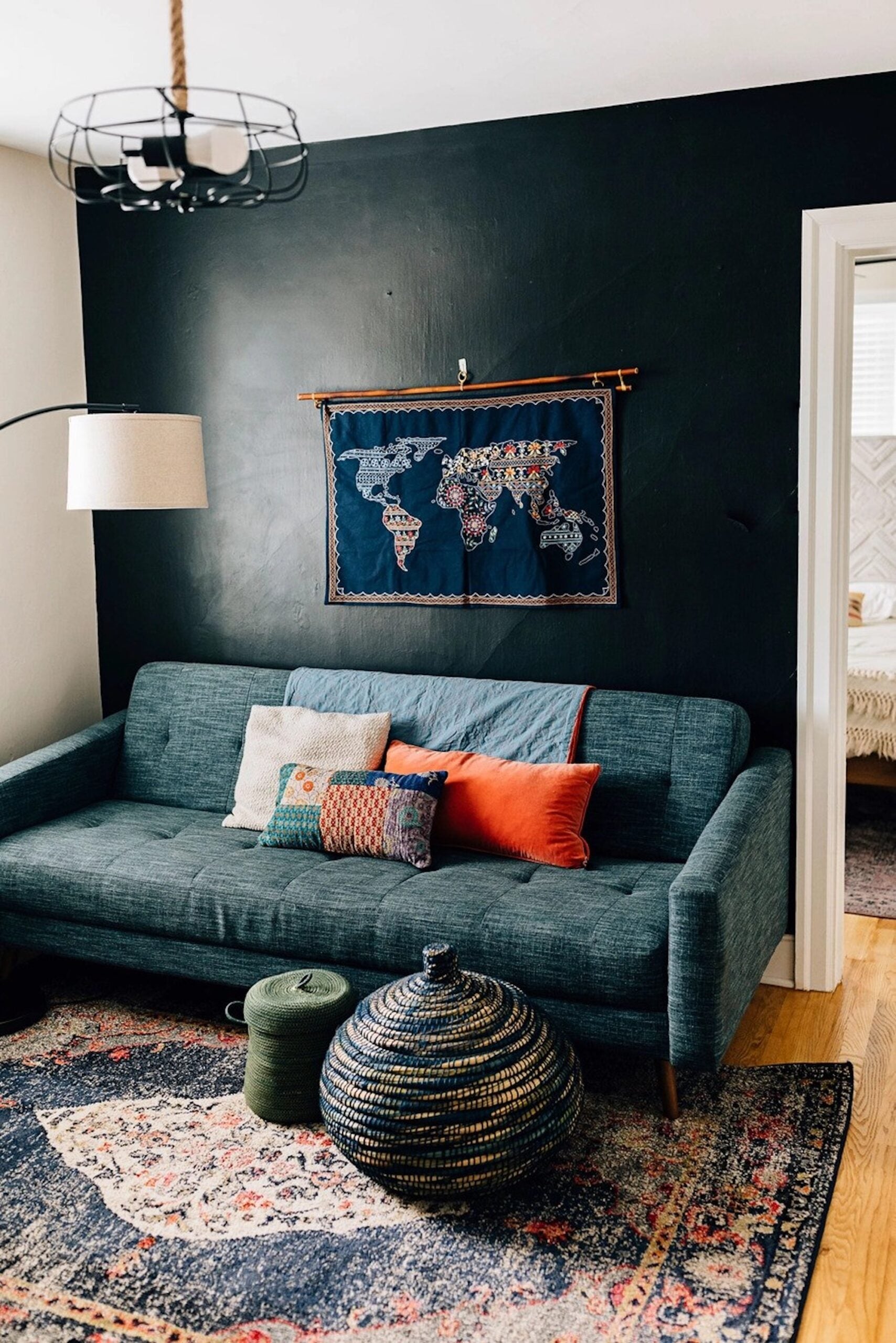 Wonderful World Wall Hanging Map with 42" Bamboo Textile Hanger ...