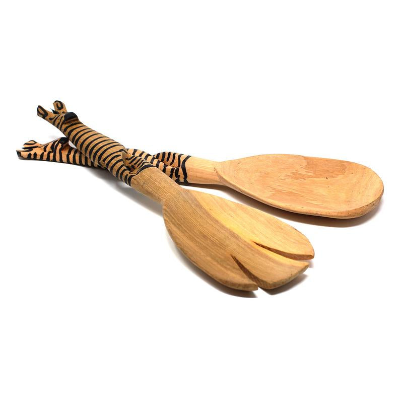 Hand-Carved Zebra Salad Tongs - Jedando Handicrafts – Better World Bio